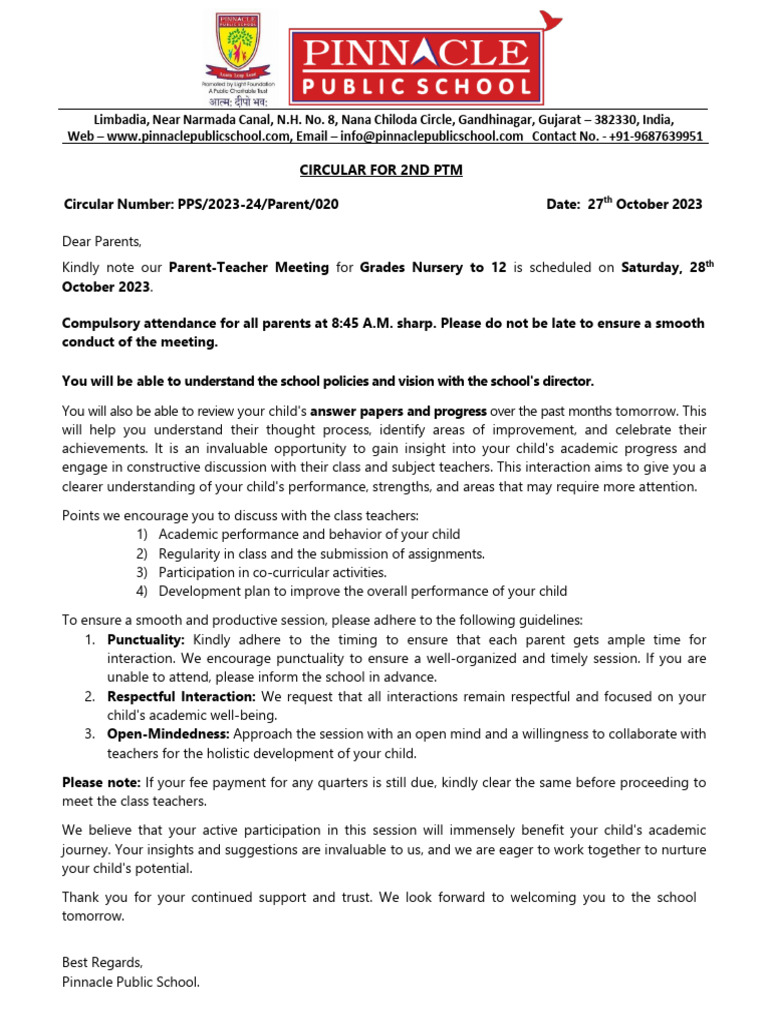 Circular For PTM 2 - 2023-24 | PDF | Behavioural Sciences | Psychology