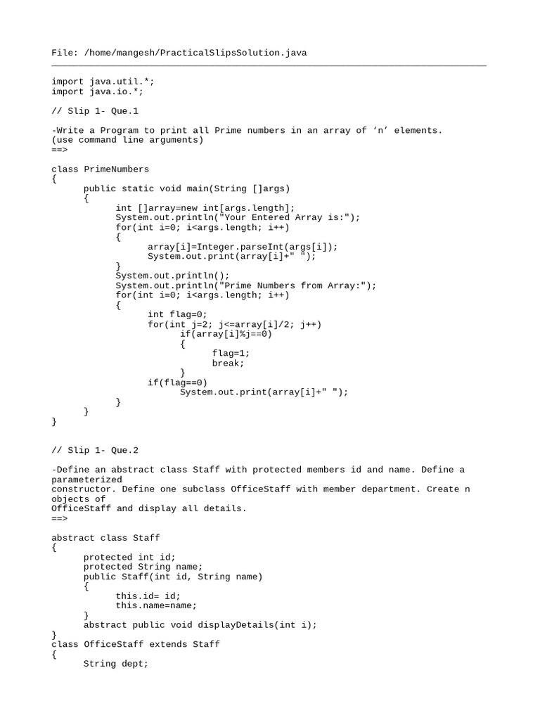 Practical Slips Solution | PDF | Class (Computer Programming ... Practical Slips Solution | PDF | Class (Computer Programming ...
