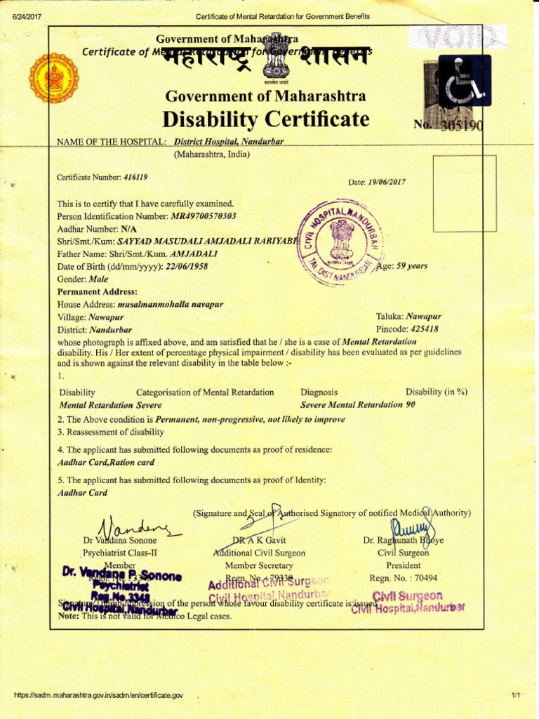 Disability: Certificate | PDF | Mental Health | Human Diseases And ...
