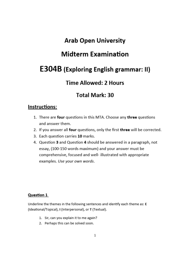 e304b Mta Qs | PDF | Question | Linguistics