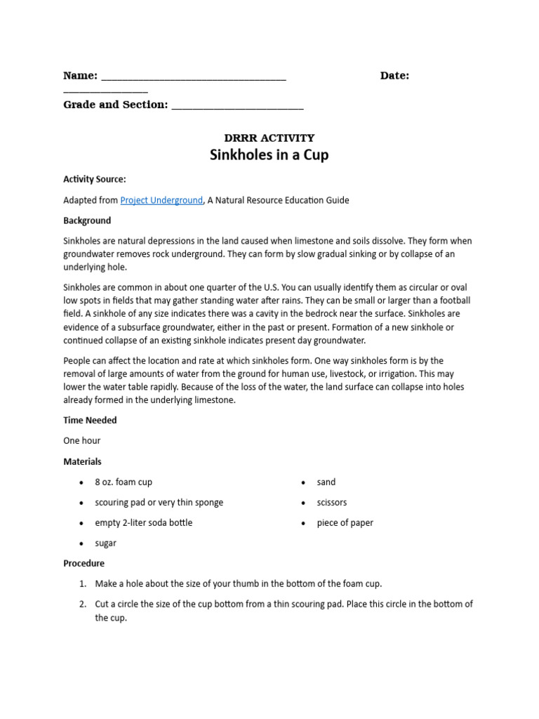Sinkhole Activity | PDF | Sinkhole | Physical Geography