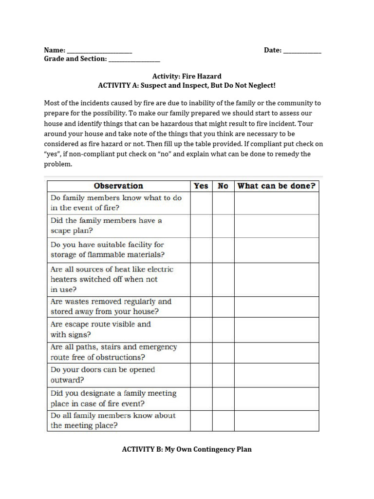 Fire Hazard Activity | PDF
