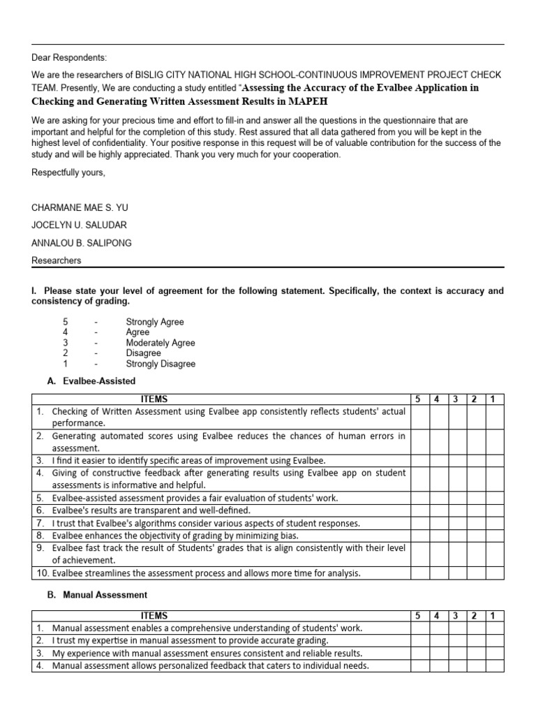 Action Research Survey Questionnaire | PDF | Experience | Questionnaire