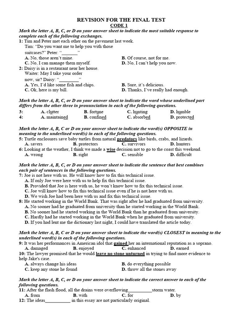 REVISION FOR THE FINAL TEST | PDF | Harvard University | Genetics