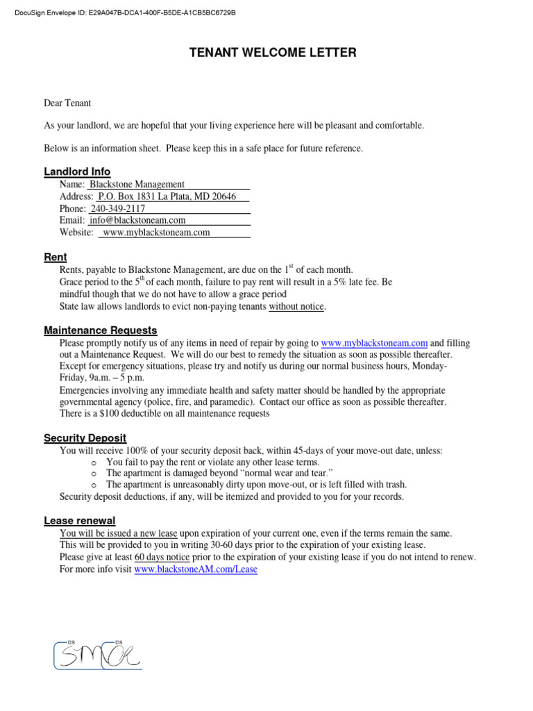 Tenant Welcome Letter | PDF