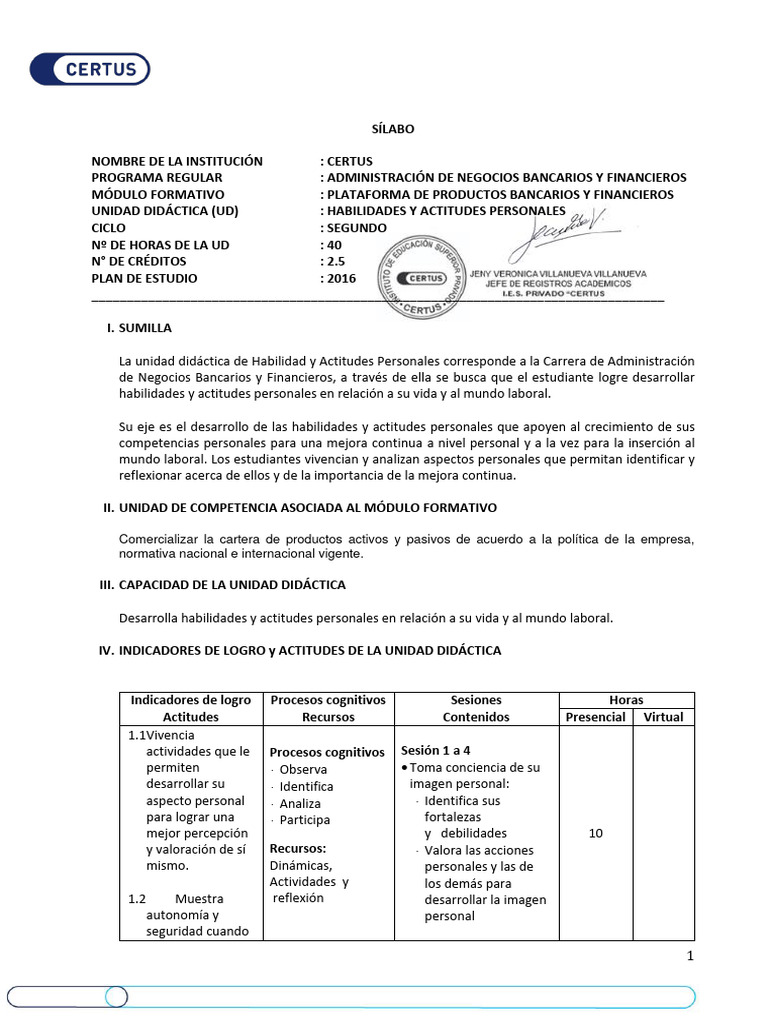 Sílabo - IIC - Habilidades y Actitudes Personales - M2016 | PDF | Evaluación | Las emociones