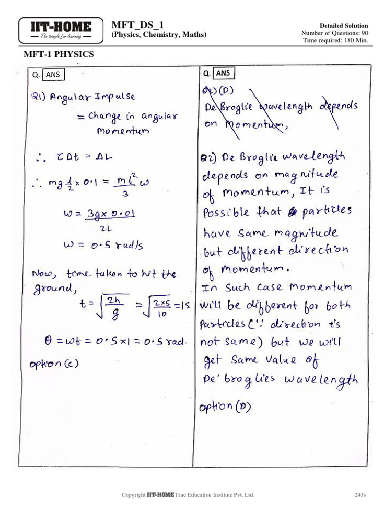 DS - 2024 MFT-1 PCM 09-11-2023 For Canvas | PDF | Physical Sciences
