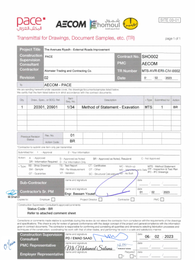 MTS-AVR-ERI-CIV-0002-R02 Method of Statement - Exavation | PDF
