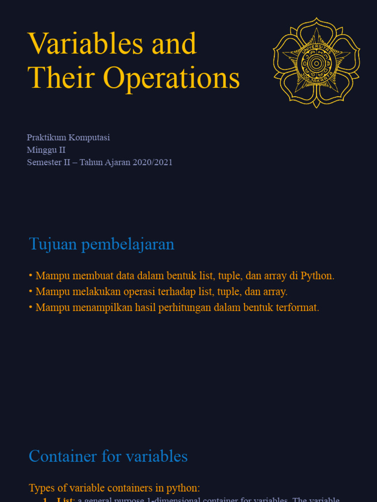 02 Variables and Their Operations | PDF | Teaching Methods & Materials
