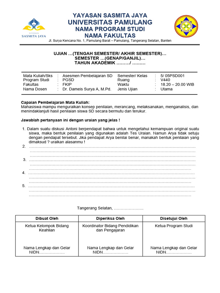 Template Soal Uas | PDF