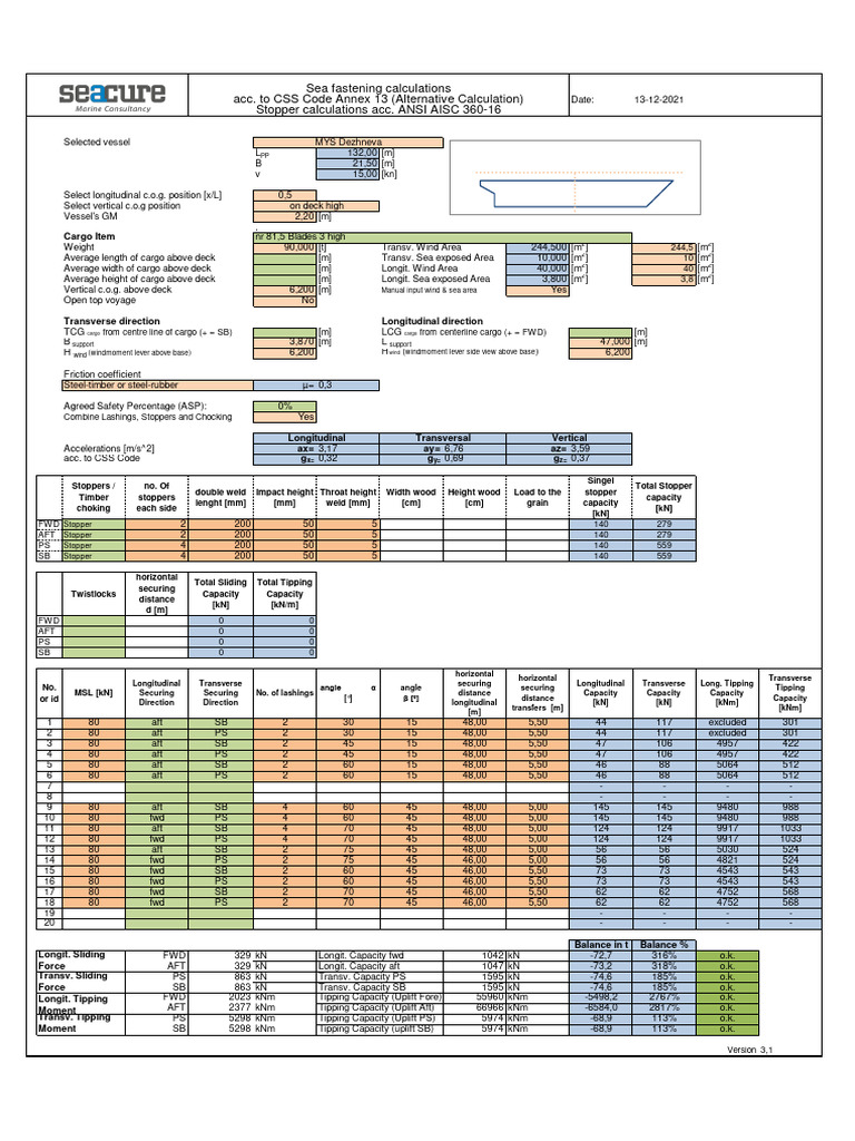 Lashing Calculation NR 81.5 Blades 3 High | Download Free PDF ...