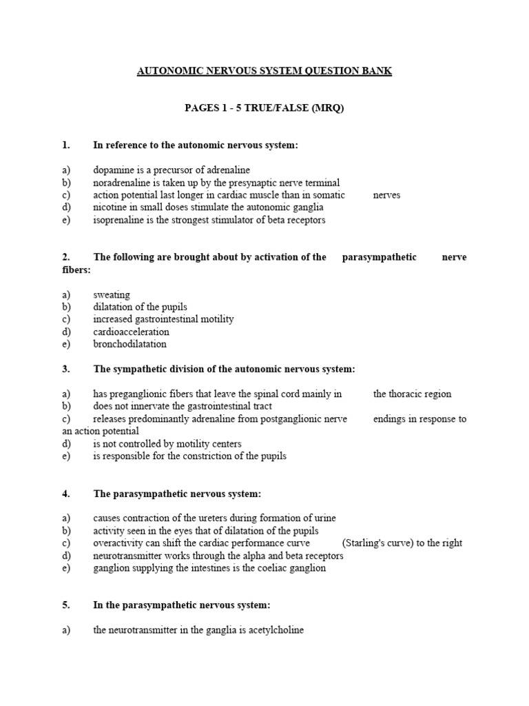 Autonomic Nervous System Questions | PDF | Autonomic Nervous System | Norepinephrine