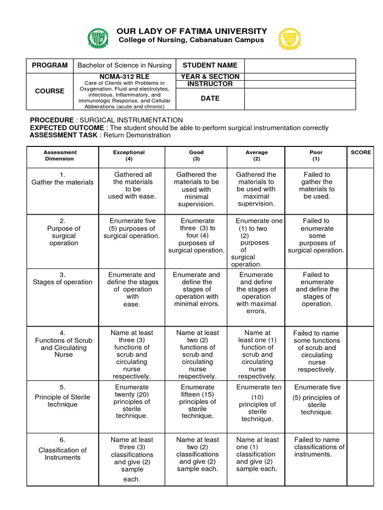 Surgical Instrumentation Assessment Guide | PDF | Surgery | Health Sciences