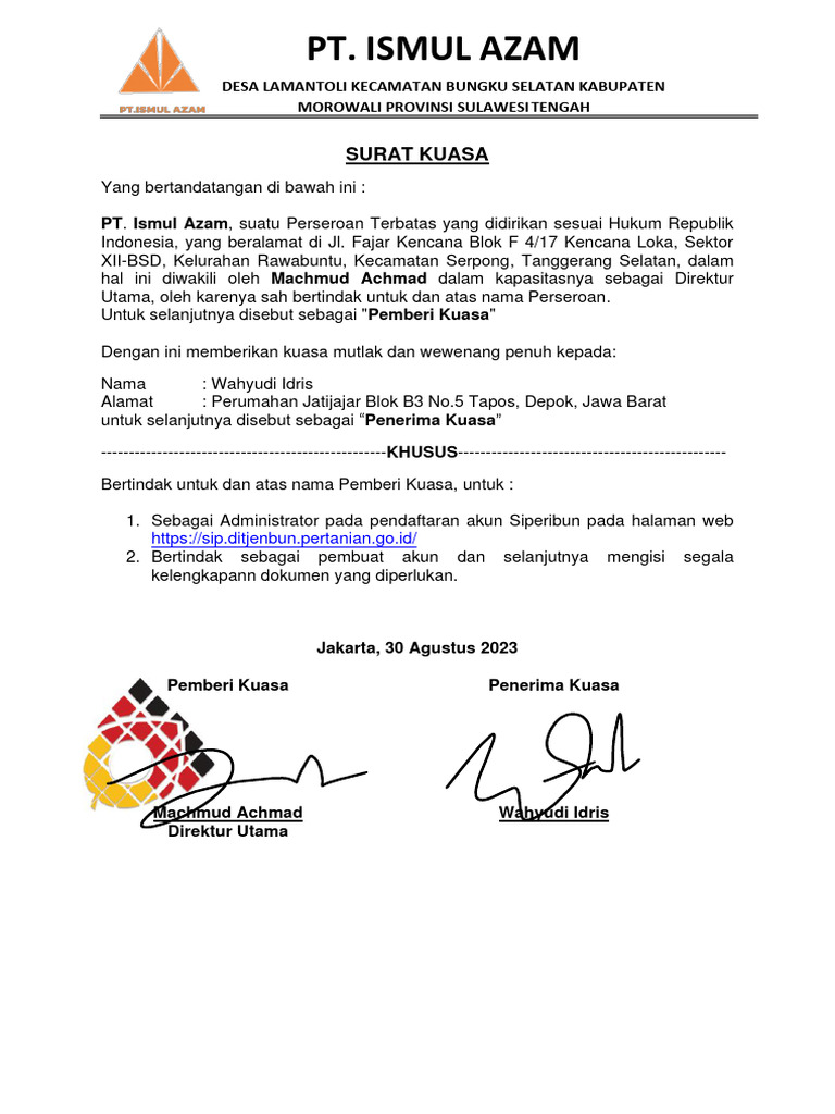 Surat - Kuasa - Ismul - Azam-Wahyudi Idris | PDF