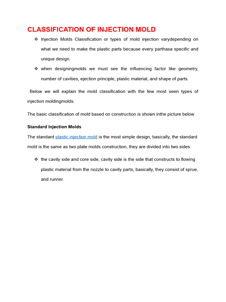 Classification of Injection Mold | PDF | Equipment | Secondary Sector ...