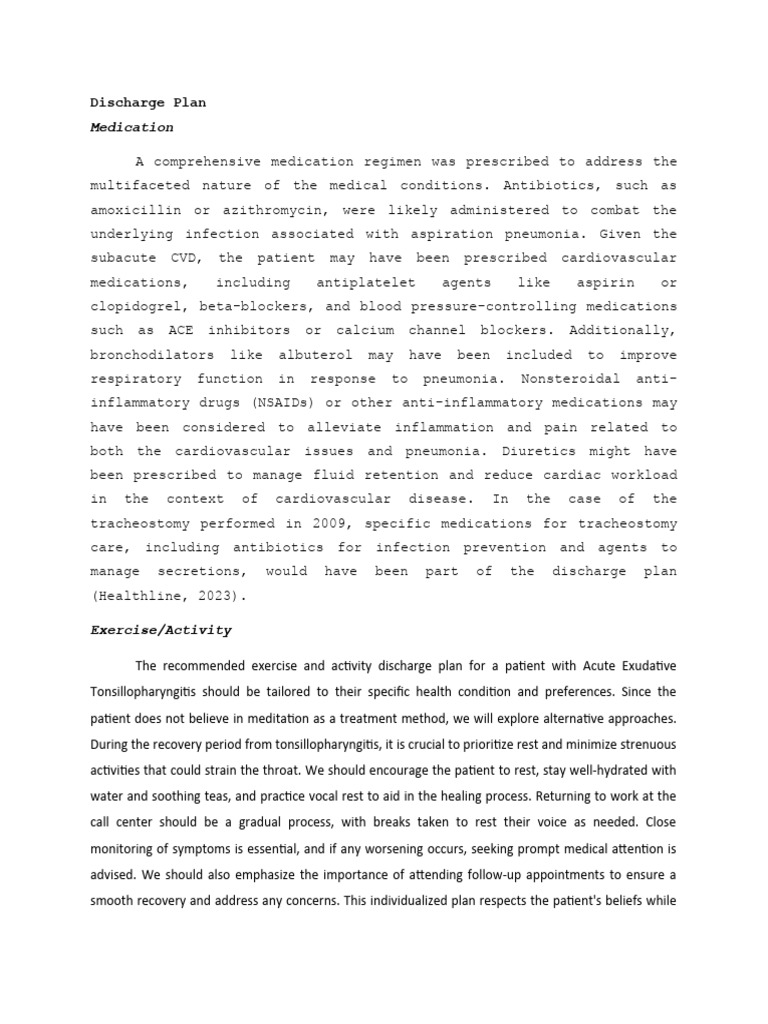 Discharge Plan | PDF | Patient | Pneumonia