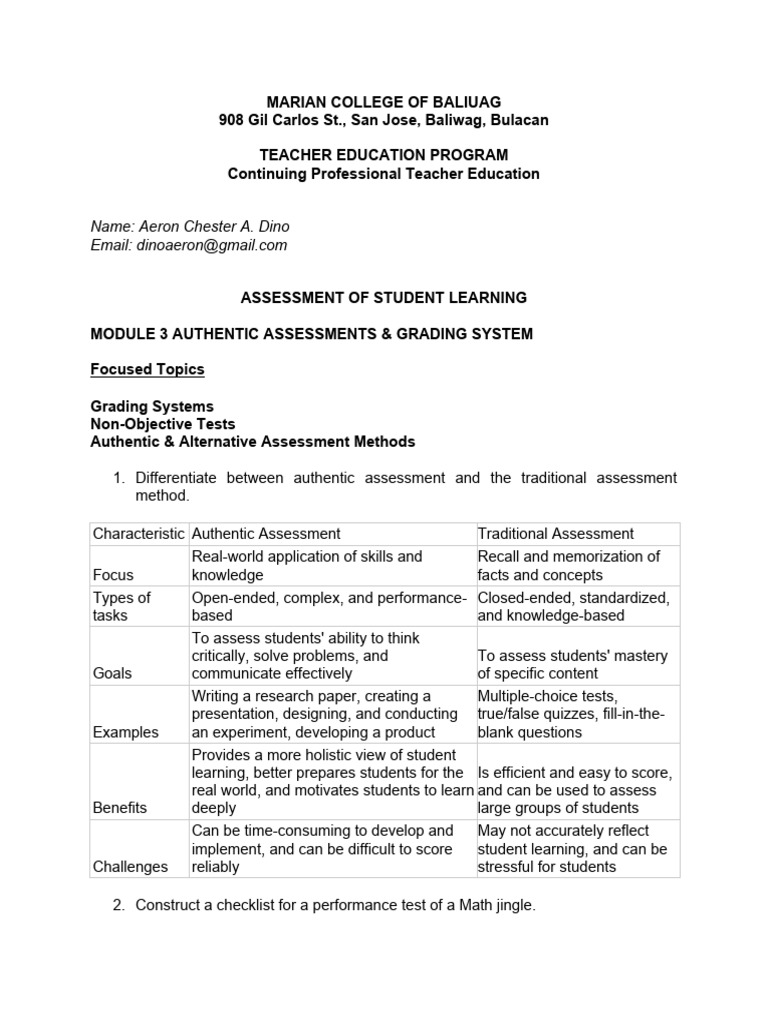 ASL Module 3 Authentic Assessment and Grading Systems | PDF ...
