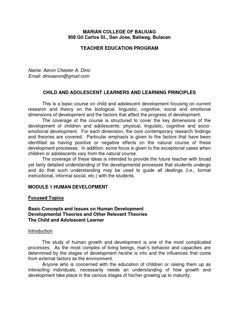 CAP Module 1 Human development-WITH-ANSWERS | PDF | Developmental Psychology | Learning