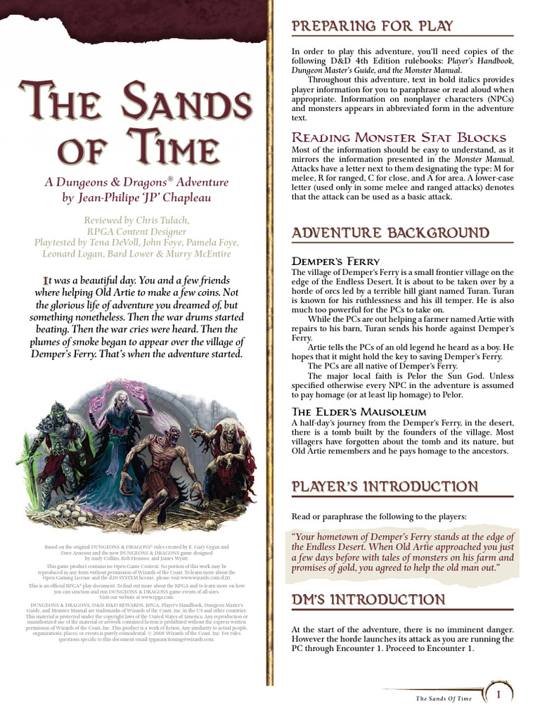 The Sands of Time | PDF | Dungeons & Dragons | Wizards Of The Coast