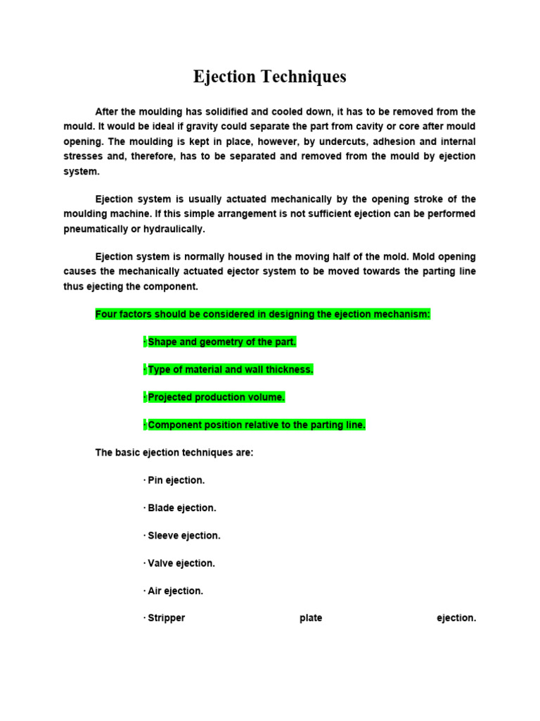 Ejection Techniques | PDF