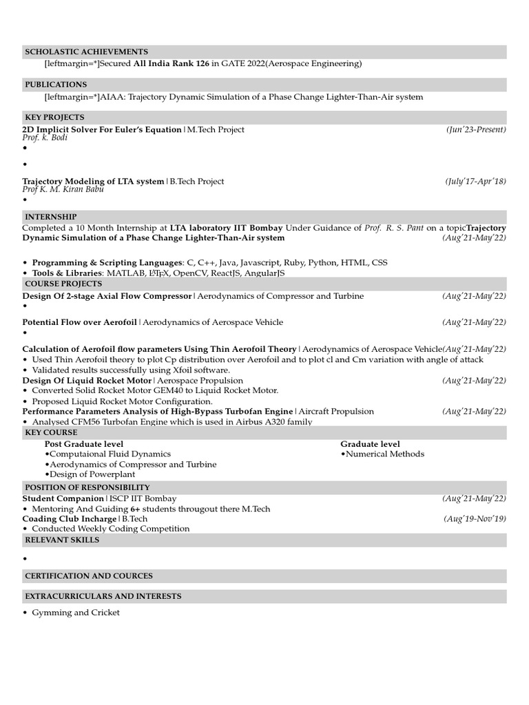 IIT Bombay Resume Template 2021 | PDF | Propulsion | Rocket