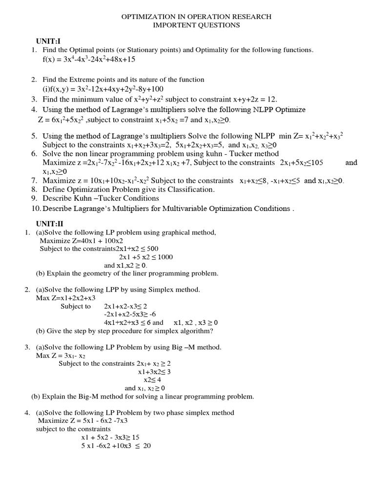 Optimization in Operation Research Importent Questions | Download Free ... Optimization in Operation Research Importent Questions | Download Free ...