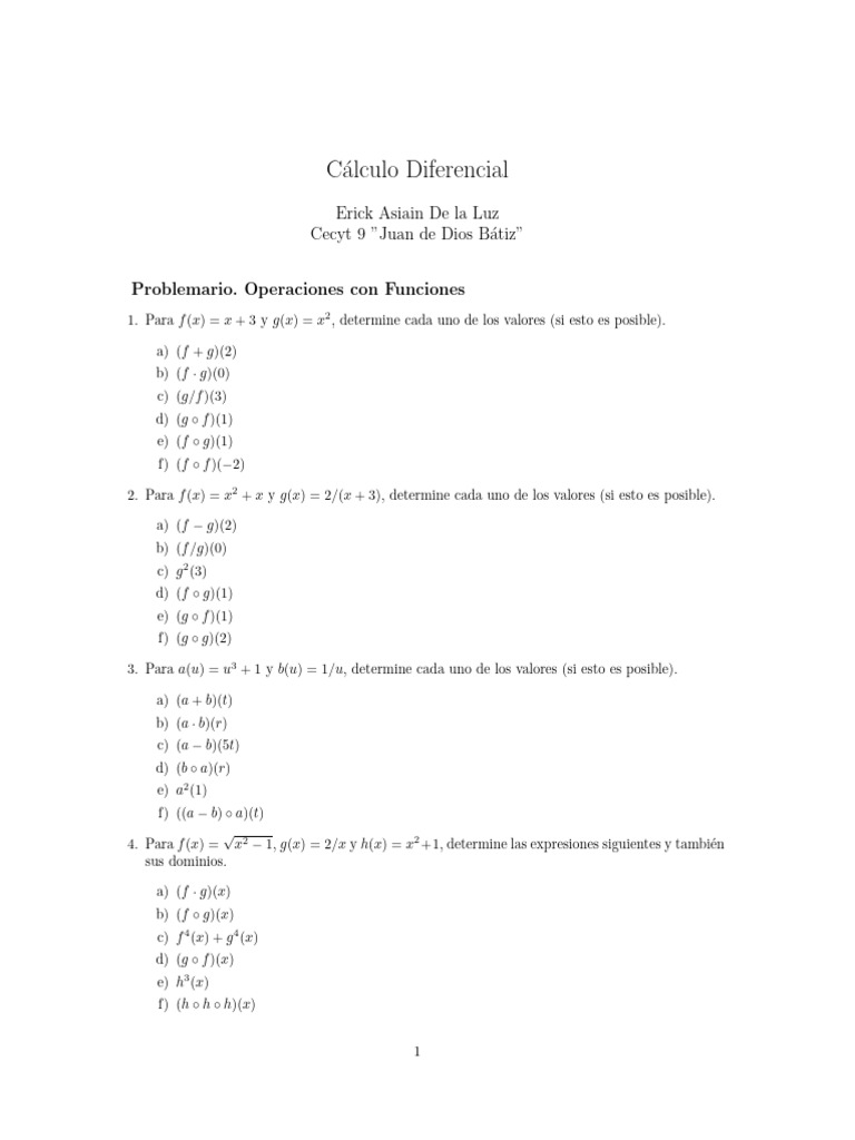 03 - Problemario Operaciones Con Funciones | PDF