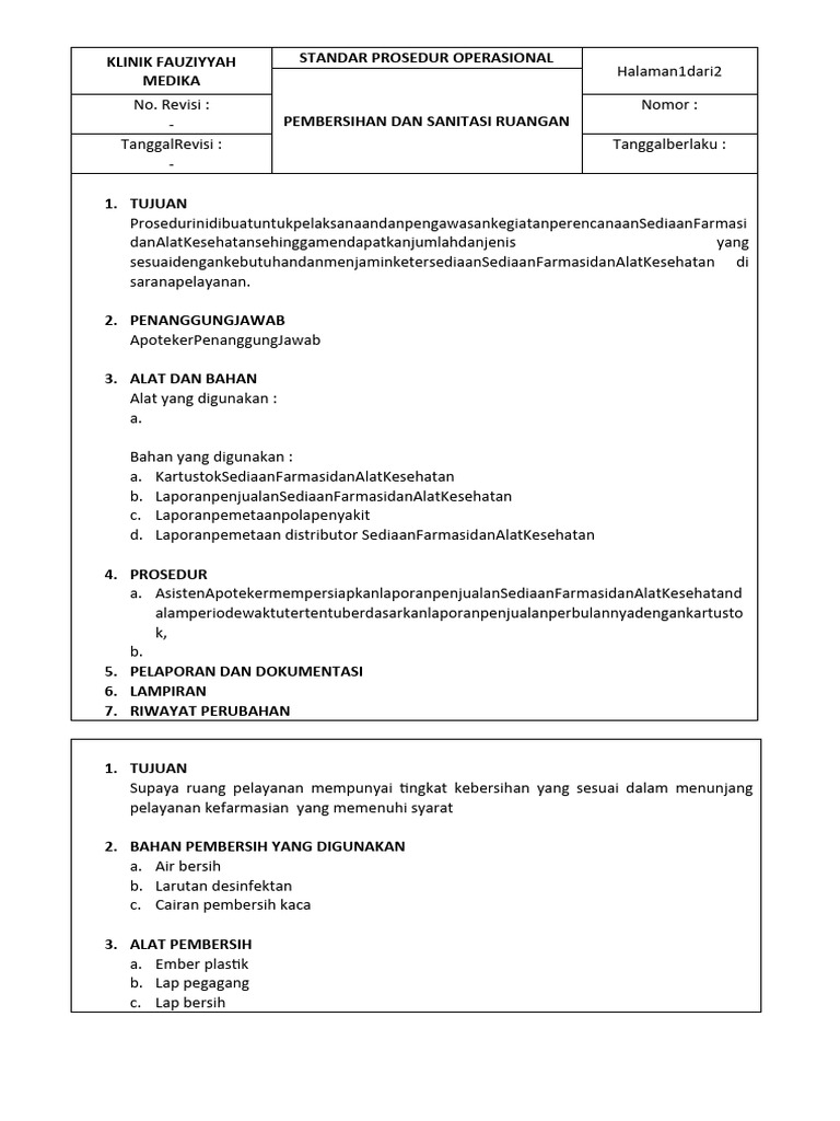 III-001 SOP Pembersihan Dan Sanitasi Ruangan | PDF