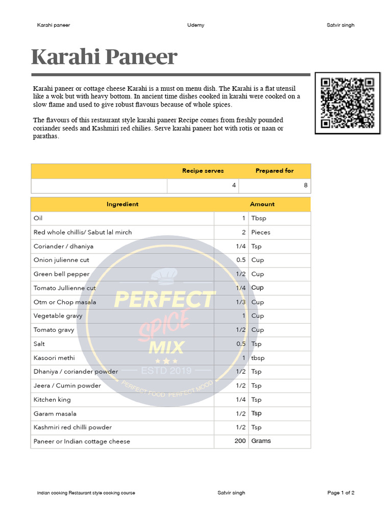 Karahi Paneer | PDF | Coriander | Indian Cuisine