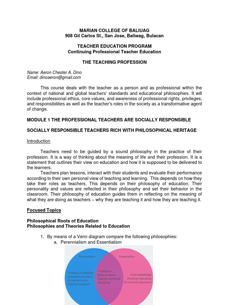 with-Answers-TEACHING PROFESSION - MODULE1 | PDF | Teachers | Morality