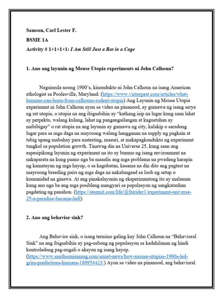 Samson, Carl Lester F. - Activity - I Am Still Just A Rat in A Cage | PDF
