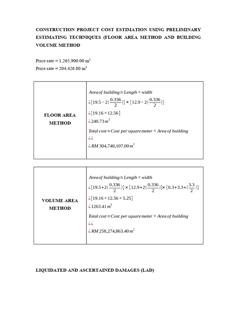 Preliminary Cost Estimate and LAD | PDF | Liquidated Damages | Damages
