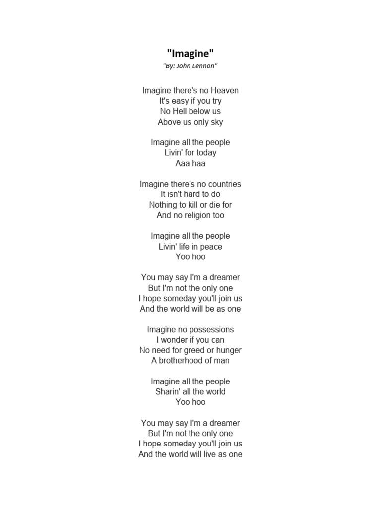 John Lennon - Imagine Lyrics | PDF
