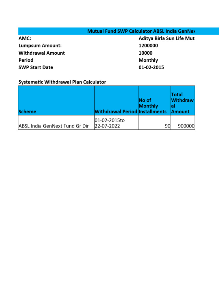 Mutual Fund Swp Calculator Plan 1 Pdf Asset Management Investing