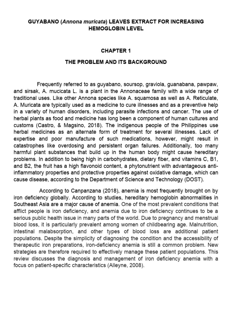 Guyabano Leaves for Anemia Treatment | PDF | Anemia | Epidemiology