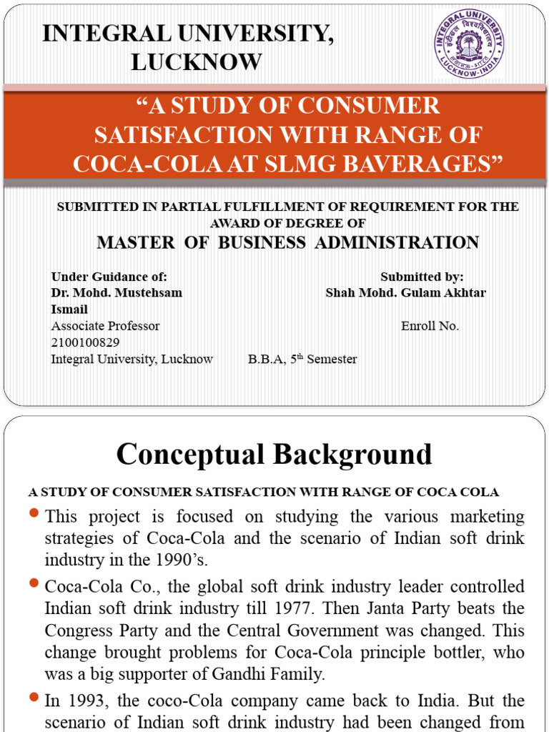 Study of Customer Preference For SLMG - Coca-Cola Brands Shah Gulam ...