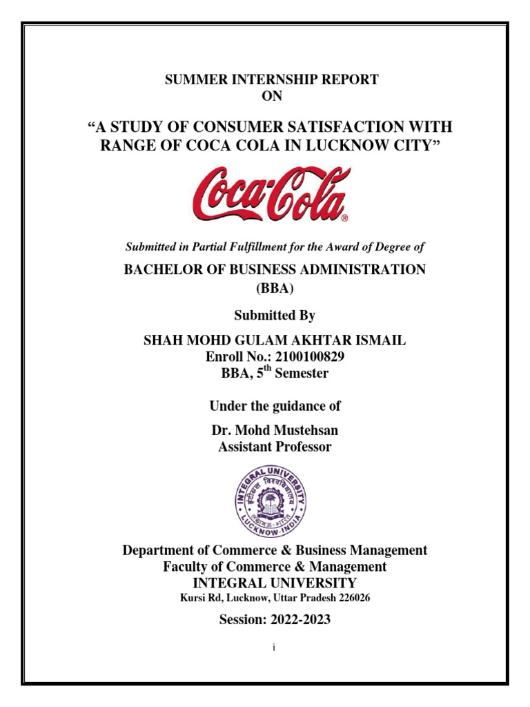 Study of Customer Preference For SLMG - Coca-Cola SHAH MOHD | PDF ...