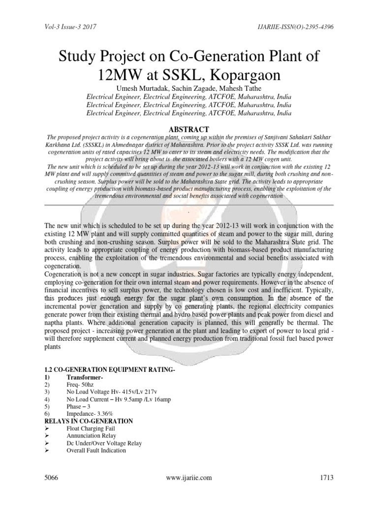 Study Project On Co Generation Plant of 12MW at SSKL Kopargaon ...