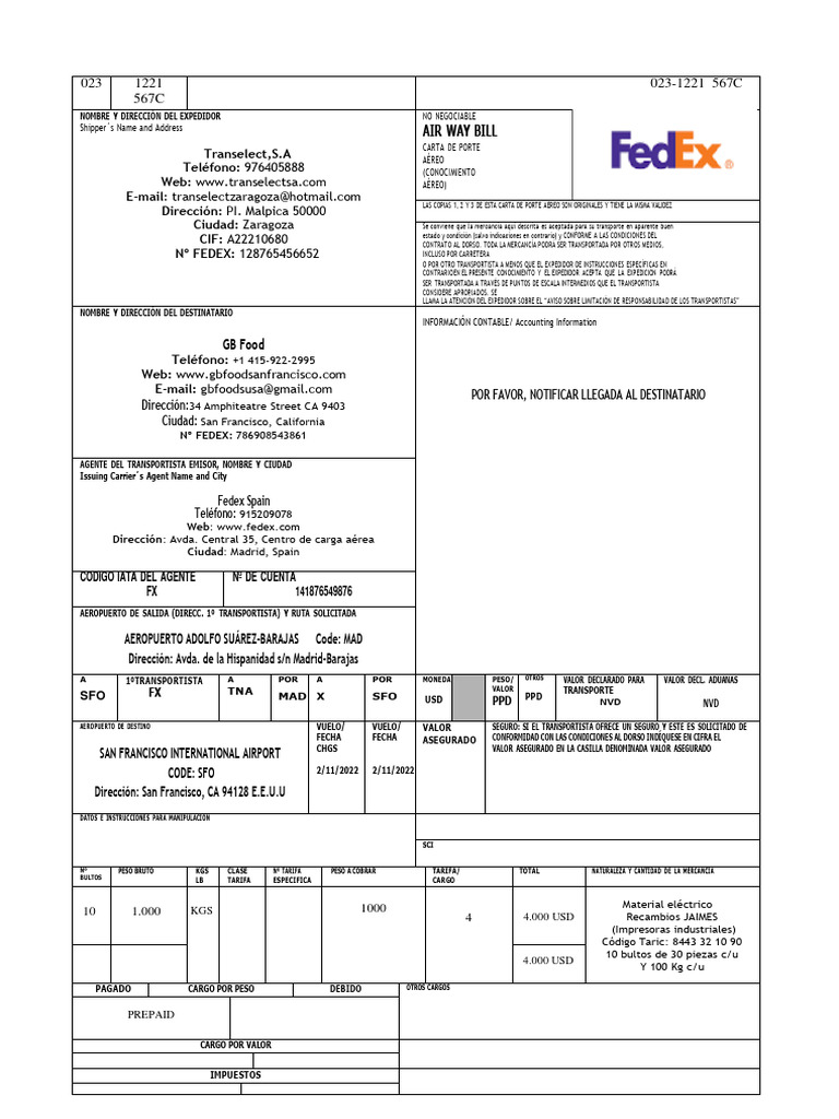 Air Waybill (Ejemplo) | PDF | Economias