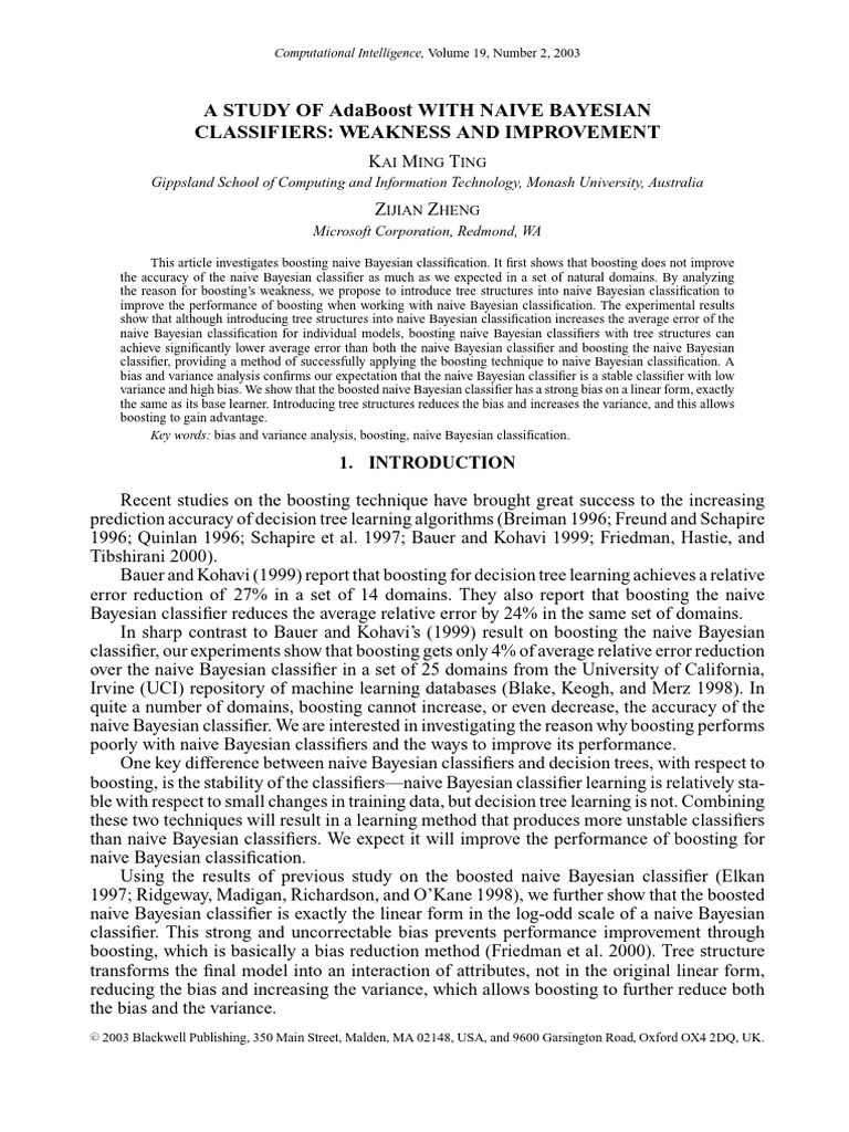 A Study of Adaboost With Naive Bayesian | PDF | Statistical Classification | Machine Learning