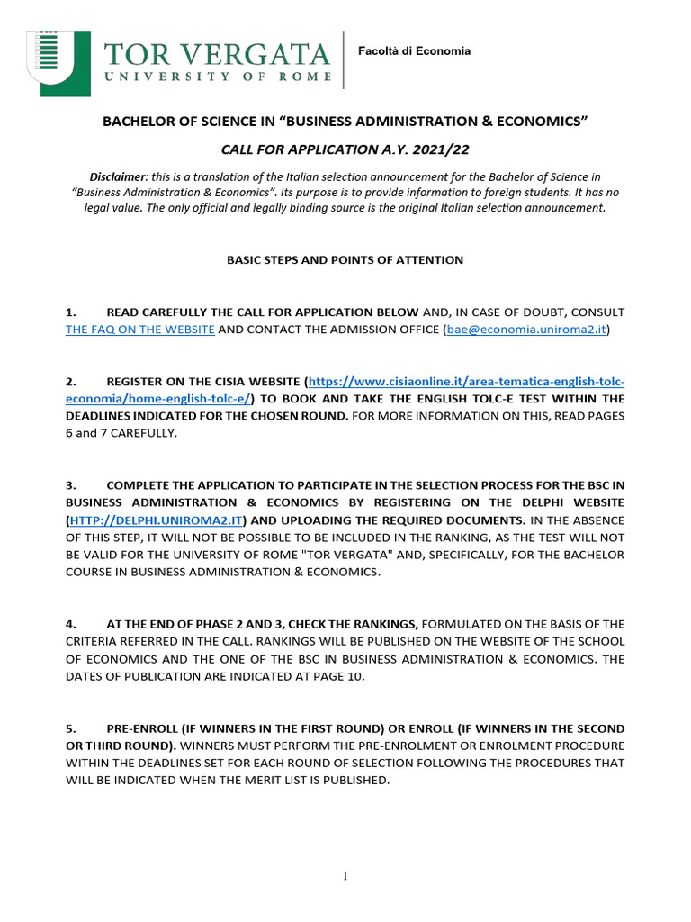 Call For Application - BSC in Bae 2021 - 22 - en | PDF | Academic ...