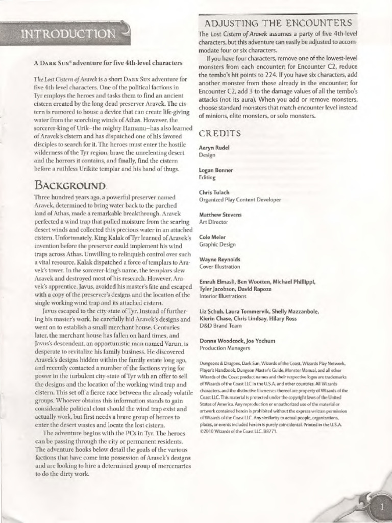 L04 - The Lost Cistern of Aravek - DarkSun - 4ed | PDF | Elf (Dungeons & Dragons)