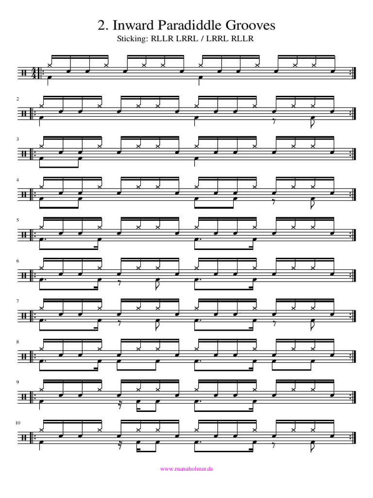 Inward Paradiddle Grooves Schlagzeugnoten PDF | PDF