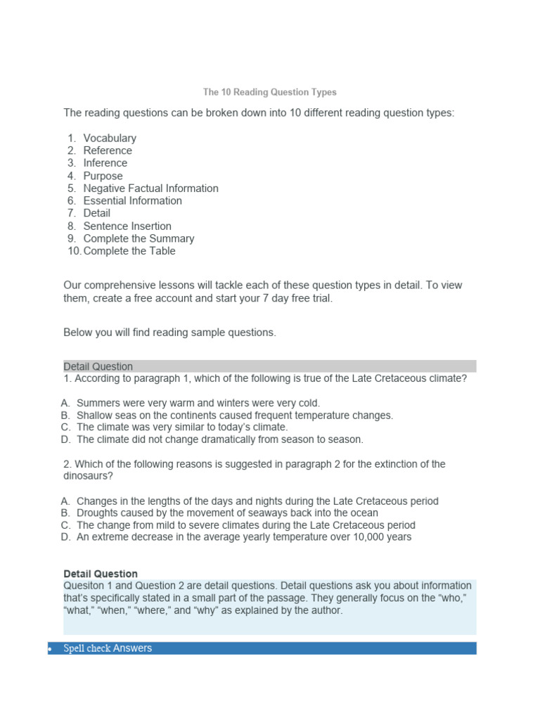 10 reading question types | PDF | Radiocarbon Dating | Cretaceous
