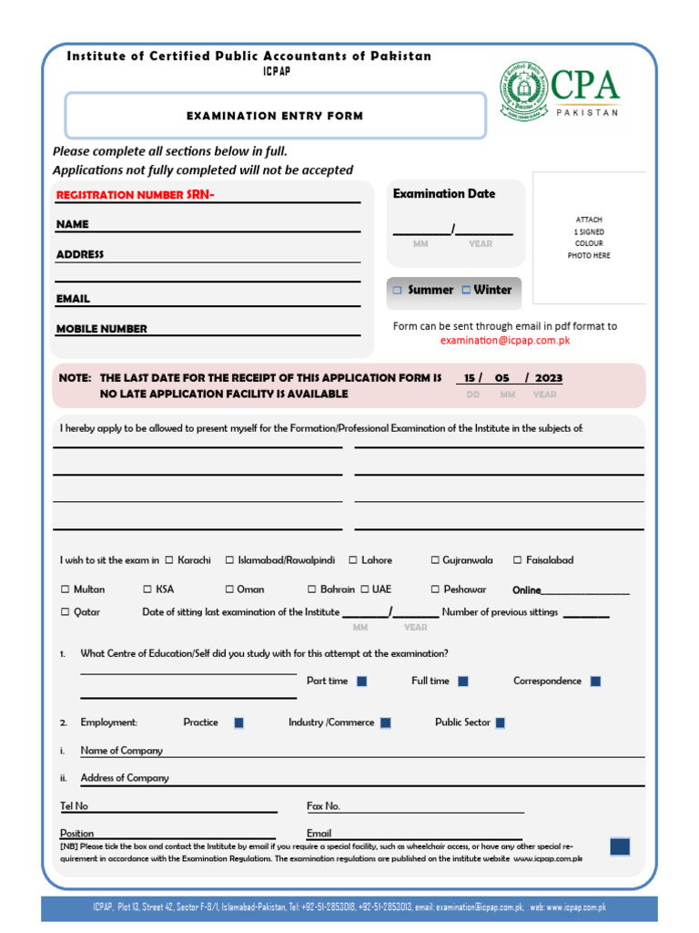CPA Examination Form Summer-2023 | PDF | Banks | Receipt