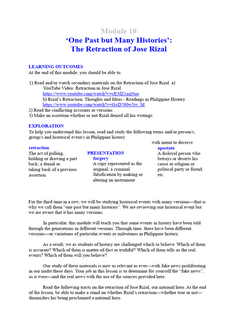 The Retraction of Jose Rizal | PDF