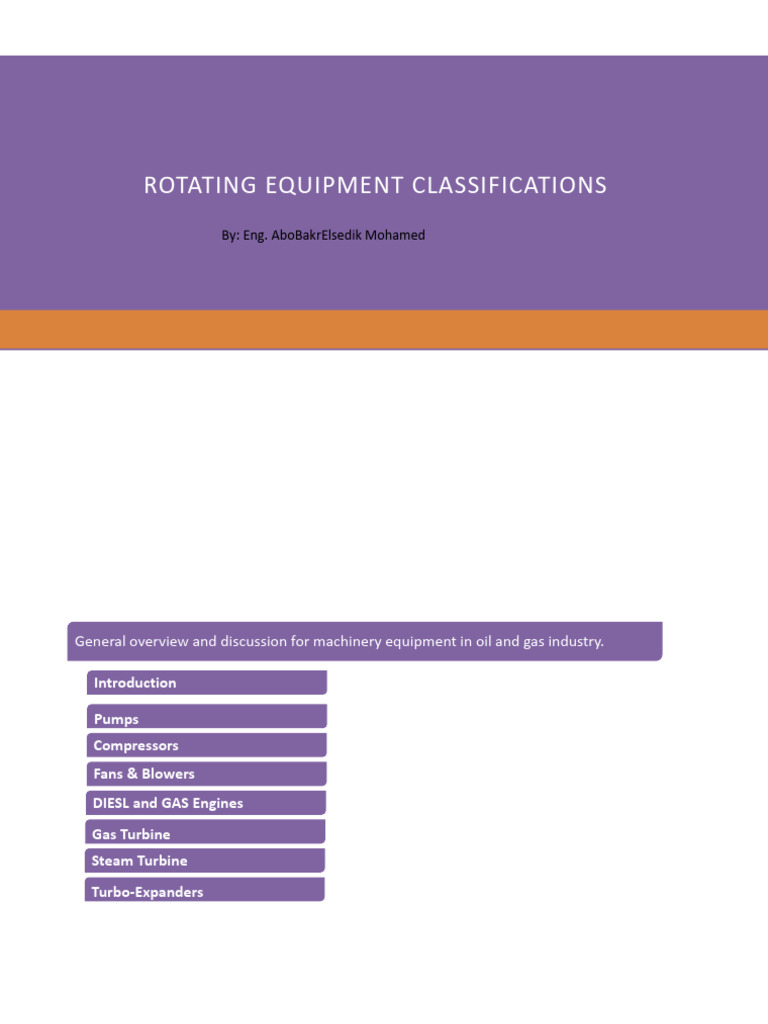 Rotating Equipment Classifications: By: Eng. Abobakrelsedik Mohamed ...