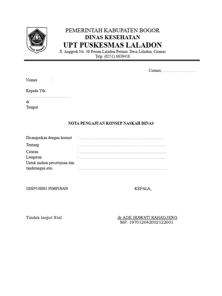 Contoh Nota Pengajuan Konsep Naskah Dinas | PDF