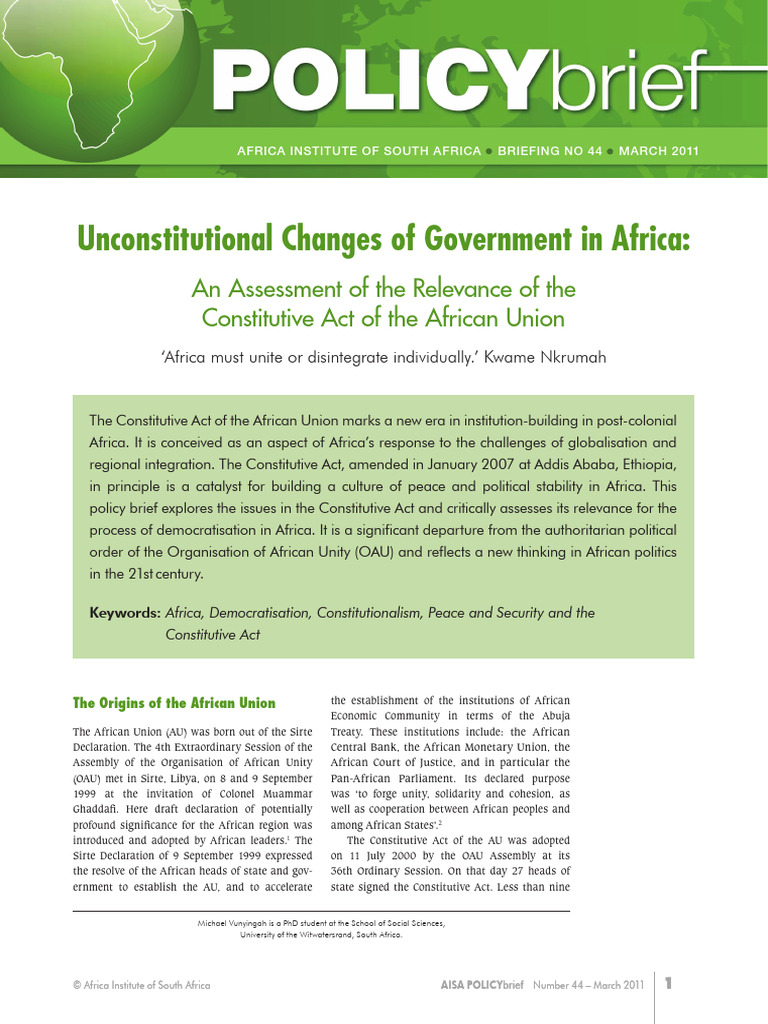 No 44. Unconstitutional Changes of Government in Africa | PDF | African ...