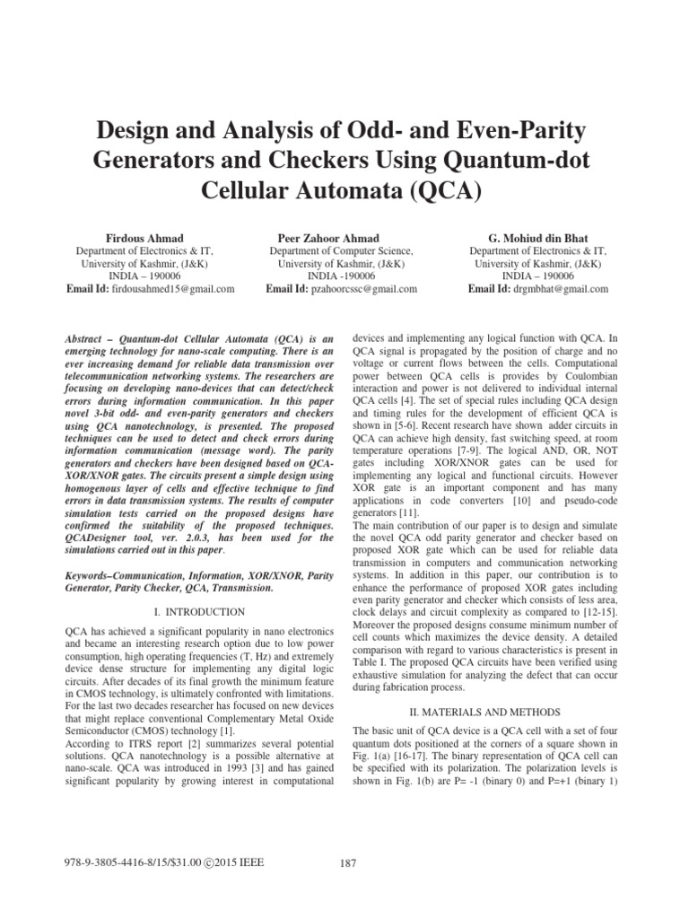 Odd - and Even-Parity - Generators and Checkers | PDF | Logic Gate ...